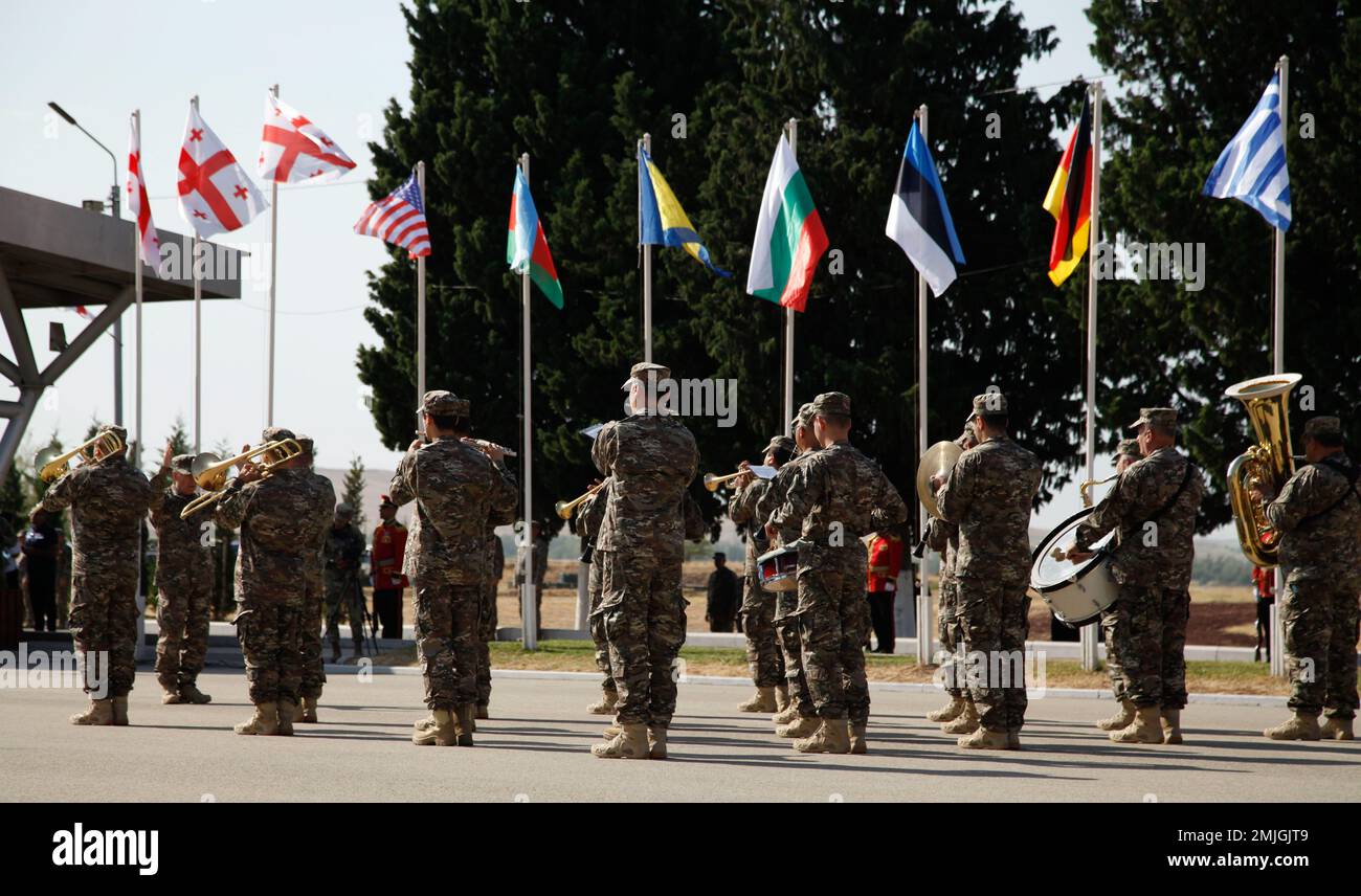 Members of the Georgian Defense Forces’ military band play the Georgian ...