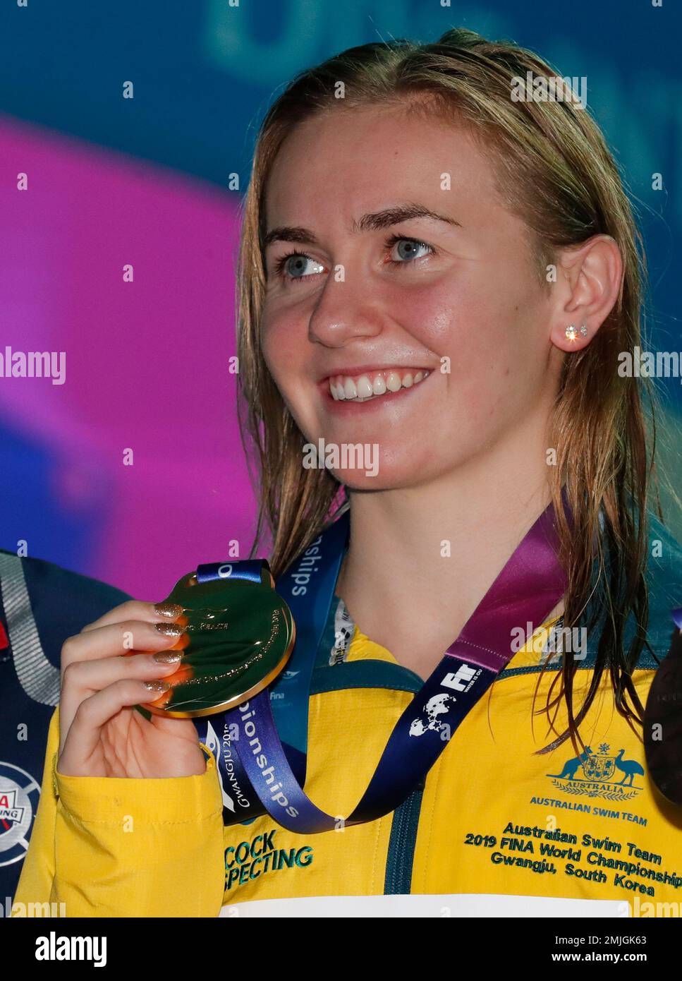 Gold medalist Australia's Ariane Titmus poses for a photo following the ...