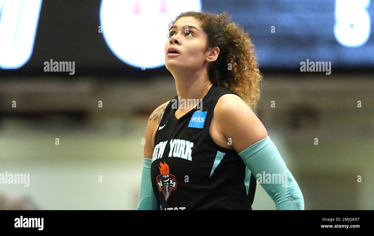 New York Liberty's Amanda Zahui B #17 in action against the Los Angeles ...
