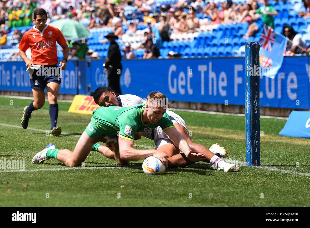Terry Kennedy of Ireland scores a try during the HSBC Sydney Sevens men ...