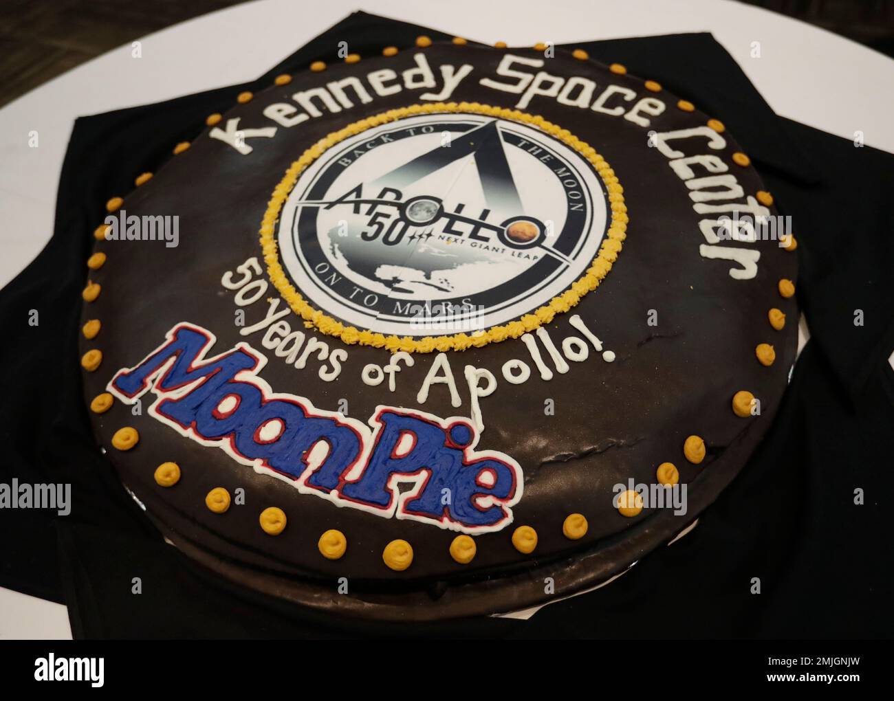 A giant moon pie is seen on display at the Kennedy Space Center Visitor ...