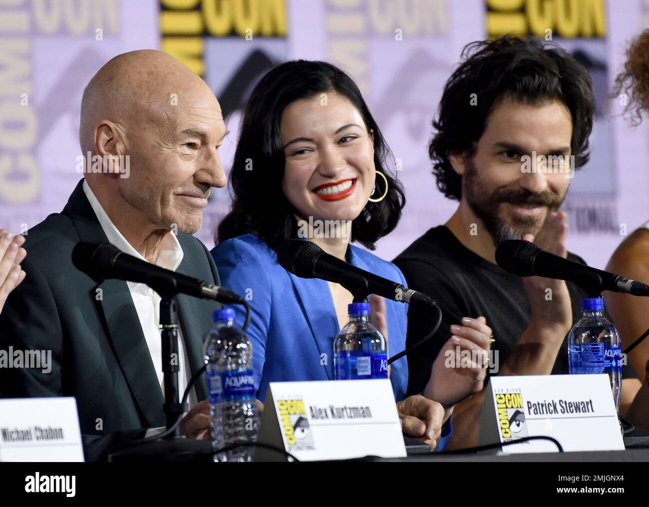 Patrick Stewart, from left, Isa Briones and Santiago Cabrera ...
