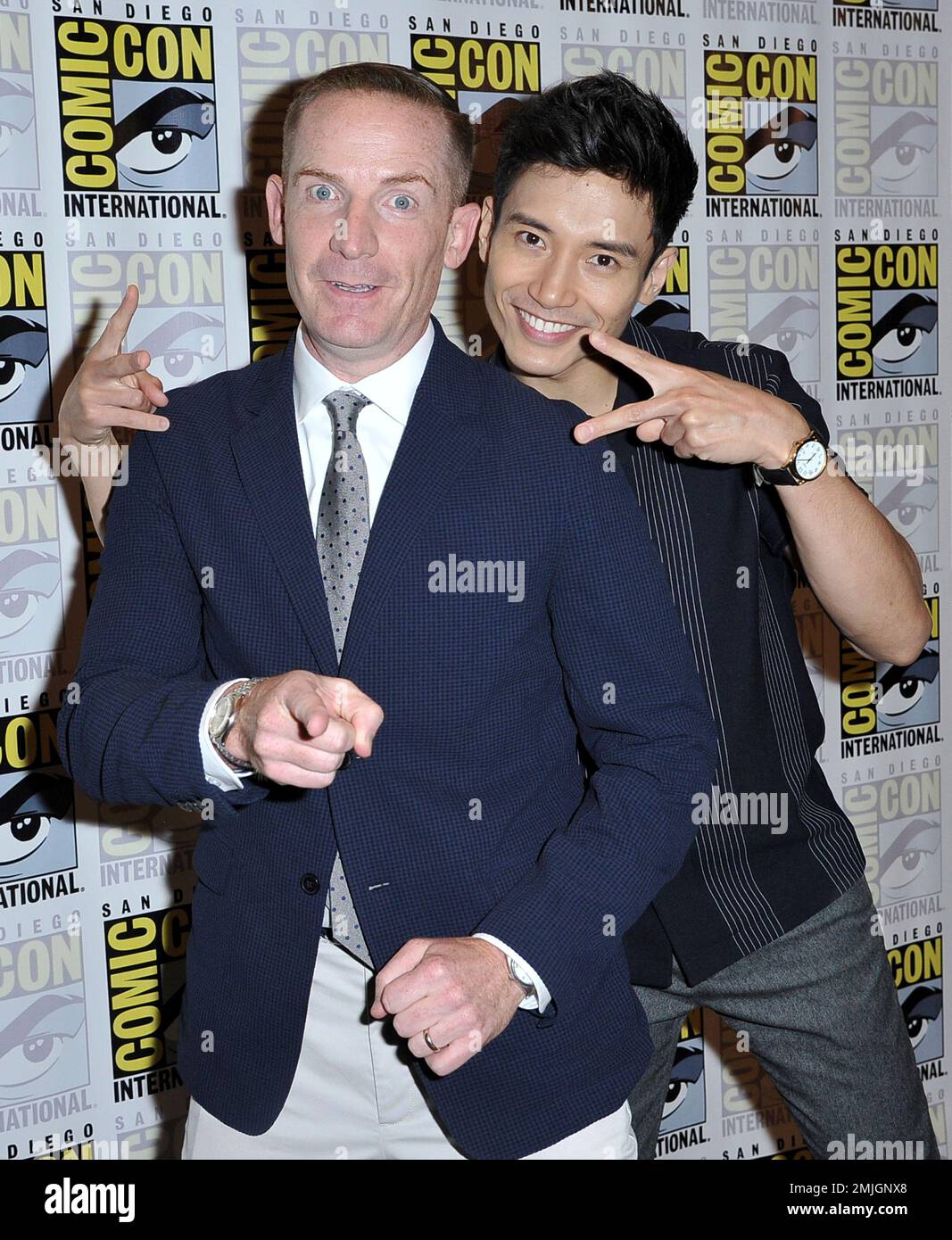 Marc Evan Jackson, left, and Manny Jacinto arrive at "The Good Place ...