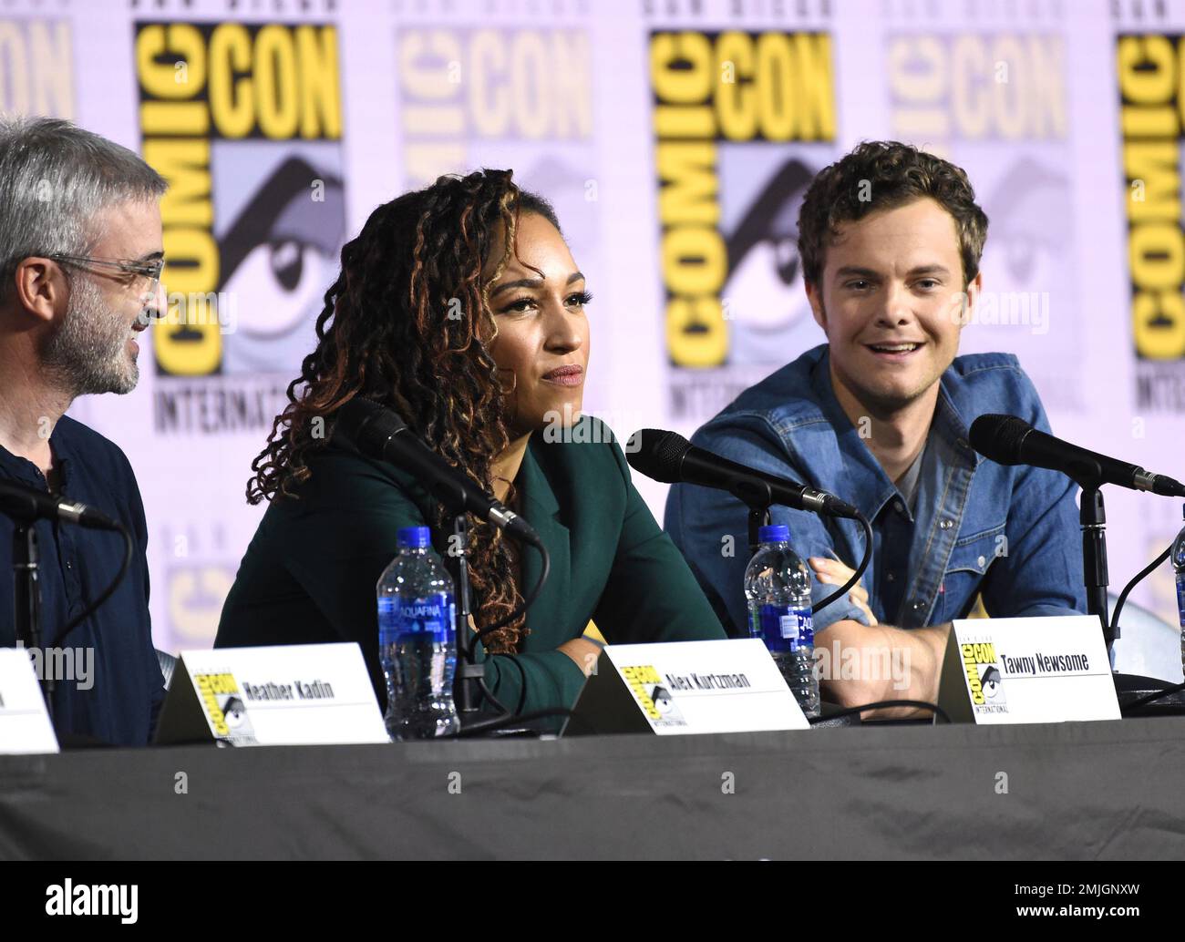 Alex Kurtzman, from left, Tawny Newsome and Jack Quaid participate in ...