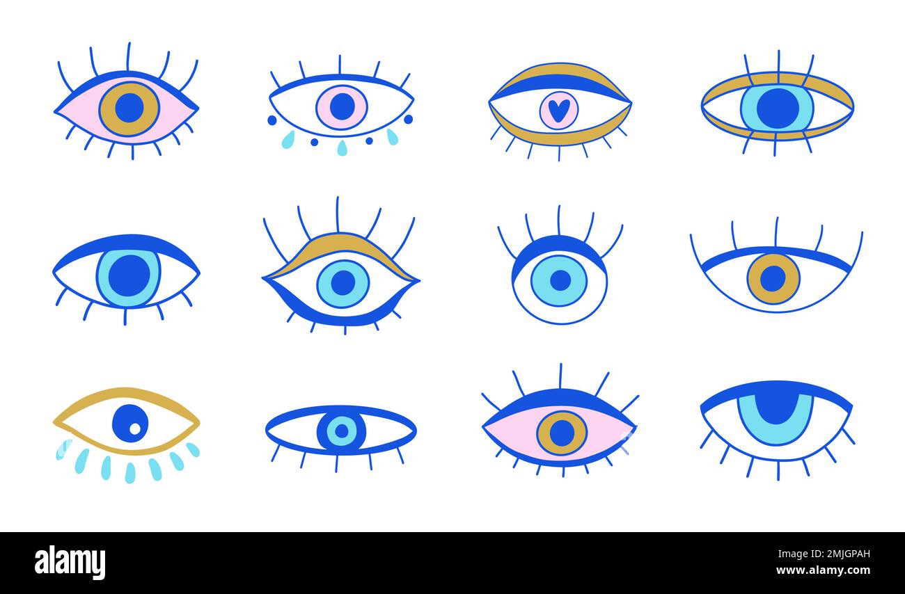 Blue Evil eyes set. Hand drawn elements Stock Vector Image & Art - Alamy