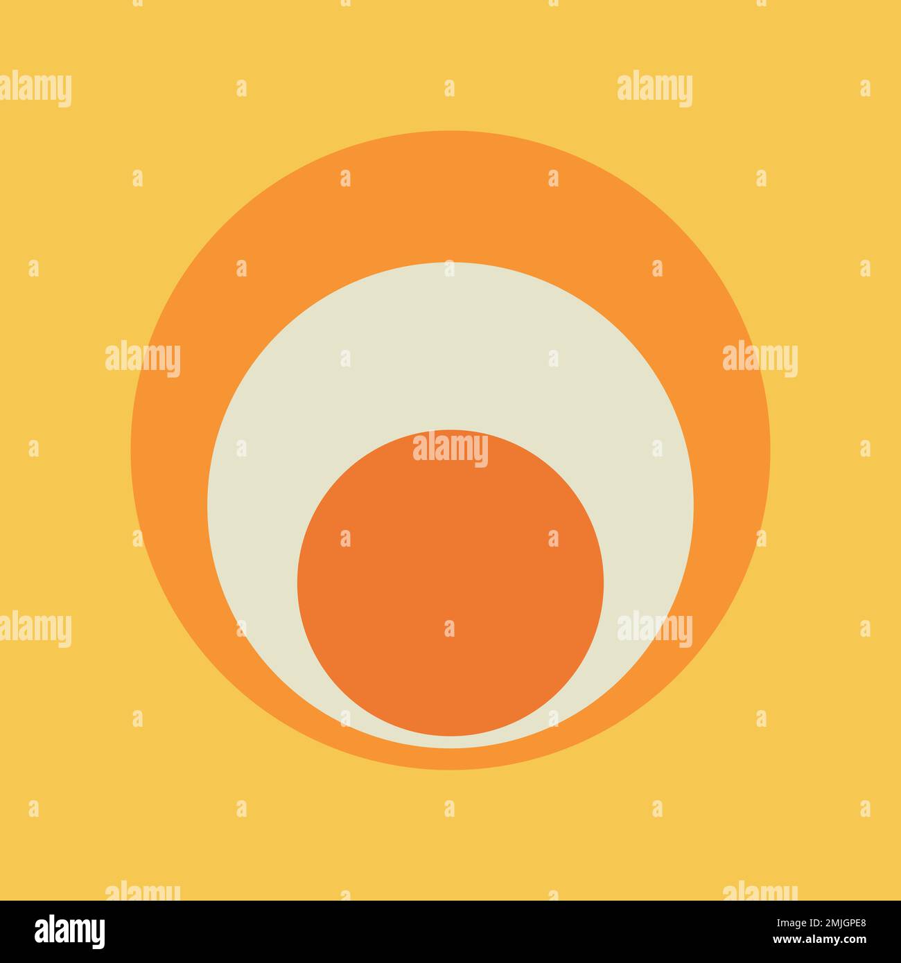 Circle sticker geometric shape, simple retro orange design on yellow ...