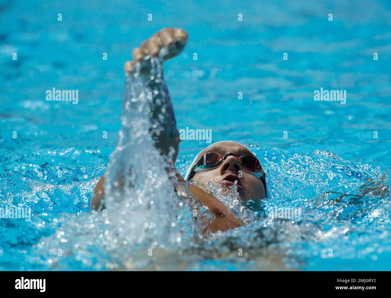 US swimmer Caeleb Dressel swims during a training session at the World ...