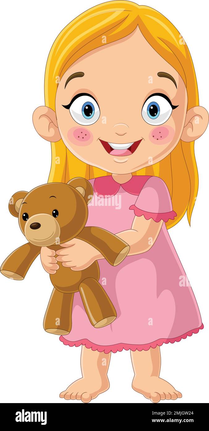 Cartoon little girl holding teddy bear Stock Vector Image & Art - Alamy