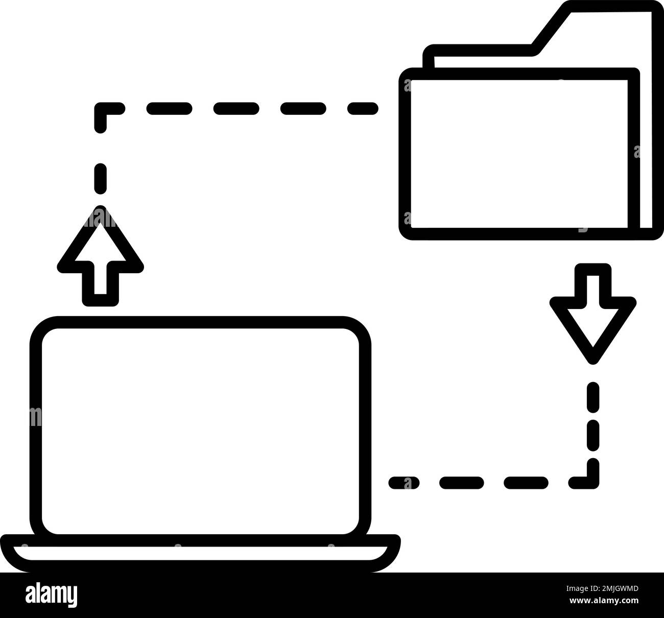 Computer, folder, internet vector icon on transparent background. Outline Computer, folder ...