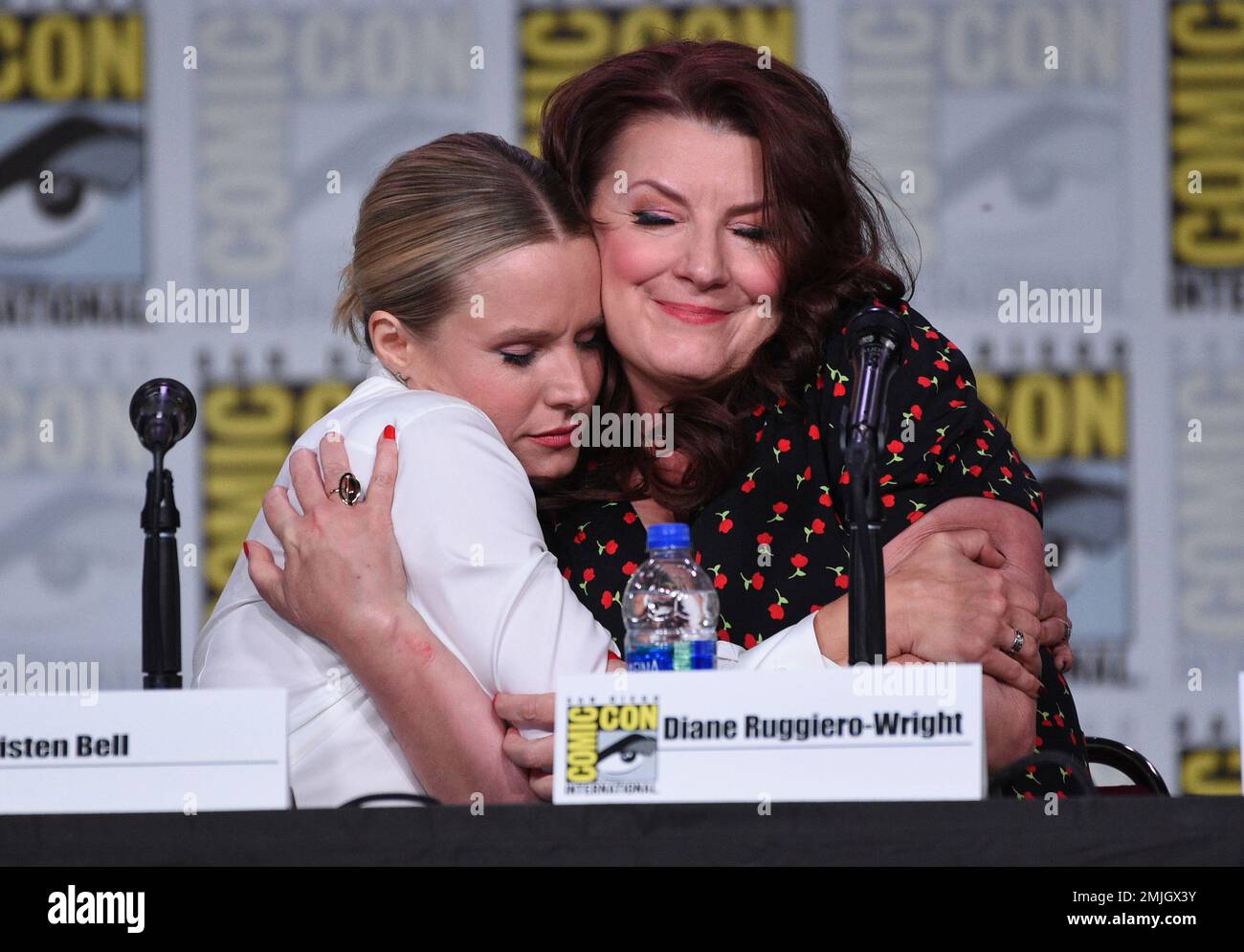 Kristen Bell, left, and Diane Ruggiero-Wright hug at the world premiere ...