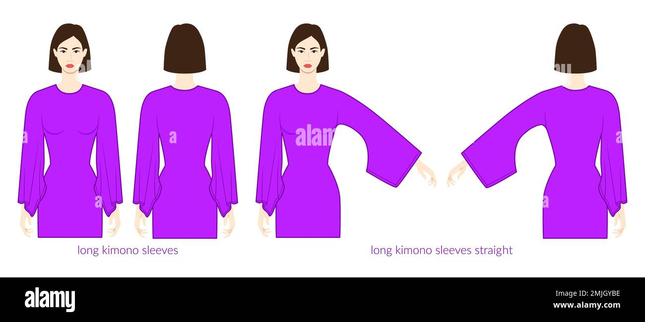 Kimono sleeves long length clothes character beautiful lady in magenta ...