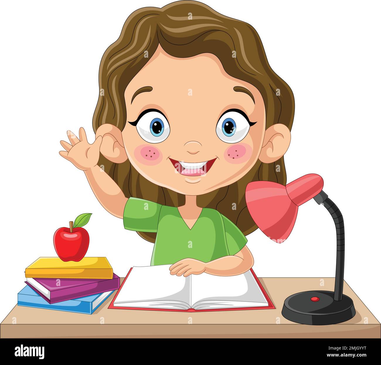 Cartoon little girl studying on the desk Stock Vector Image & Art - Alamy