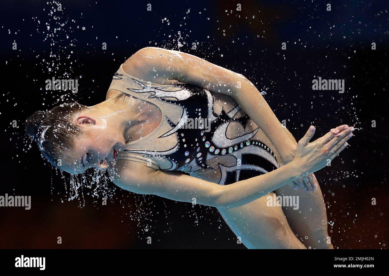 Ukraine perform their routine during the artistic swimming team free ...
