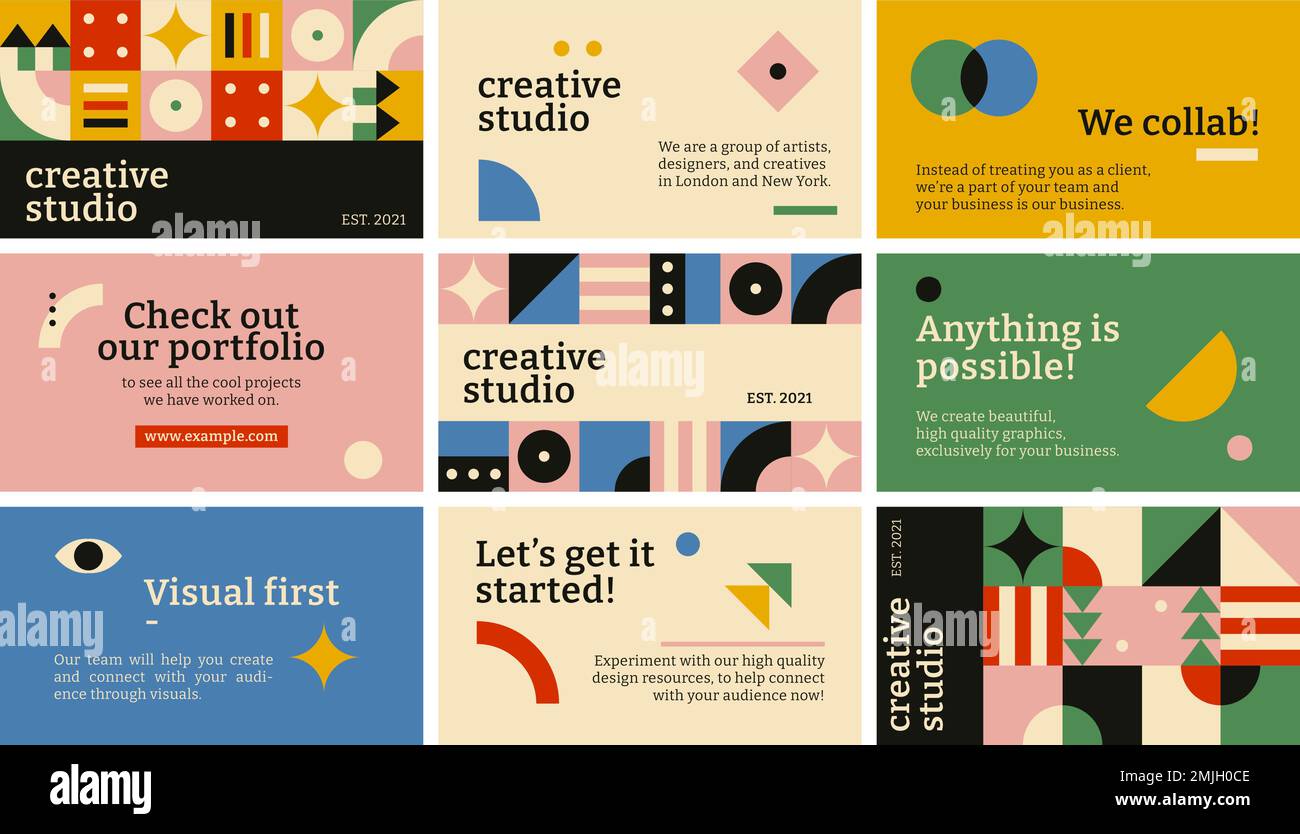 Editable blog banner template vector bauhaus inspired flat design set ...