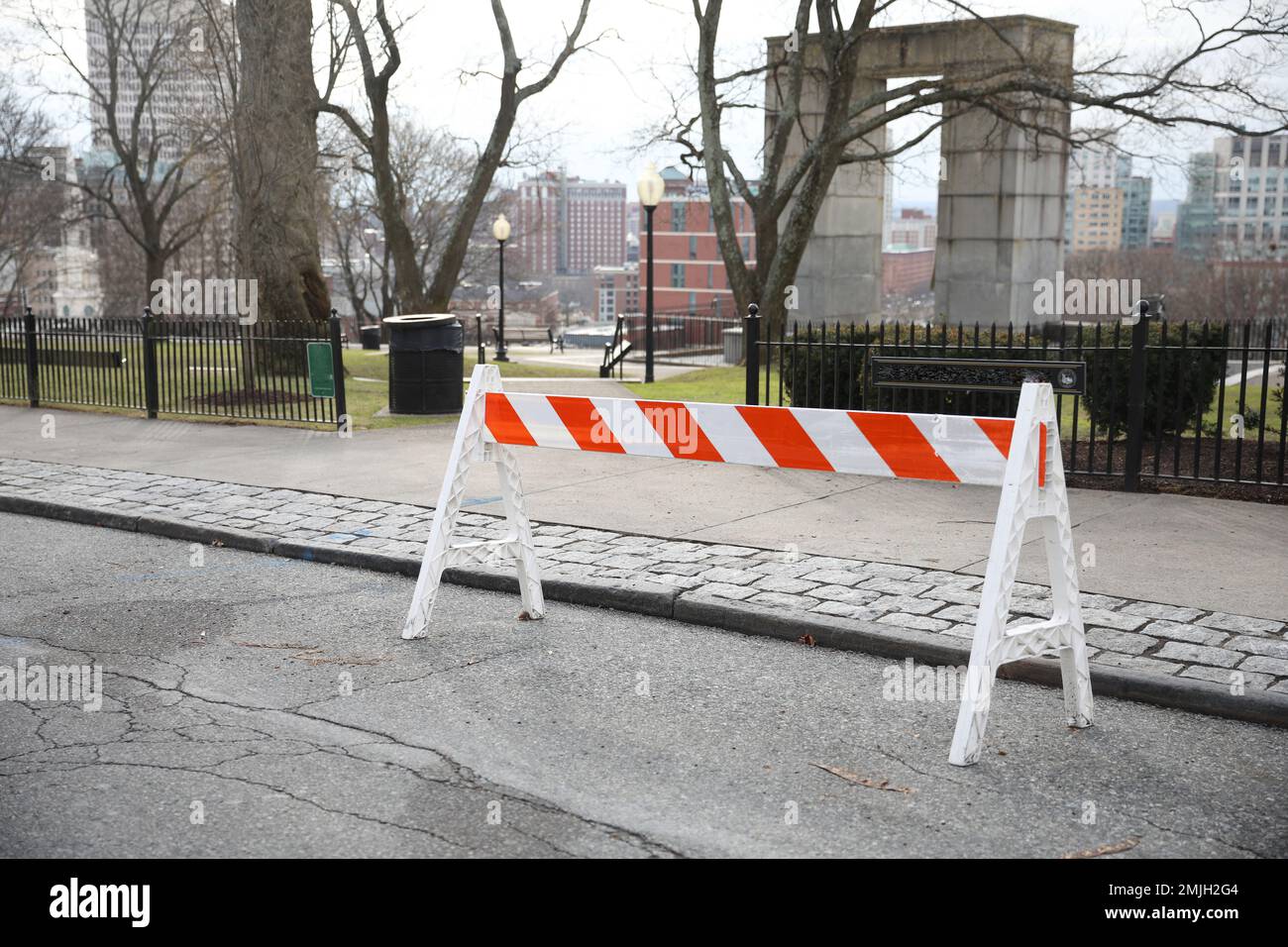 construction cones middle of street roadblock danger orange Stock Photo ...