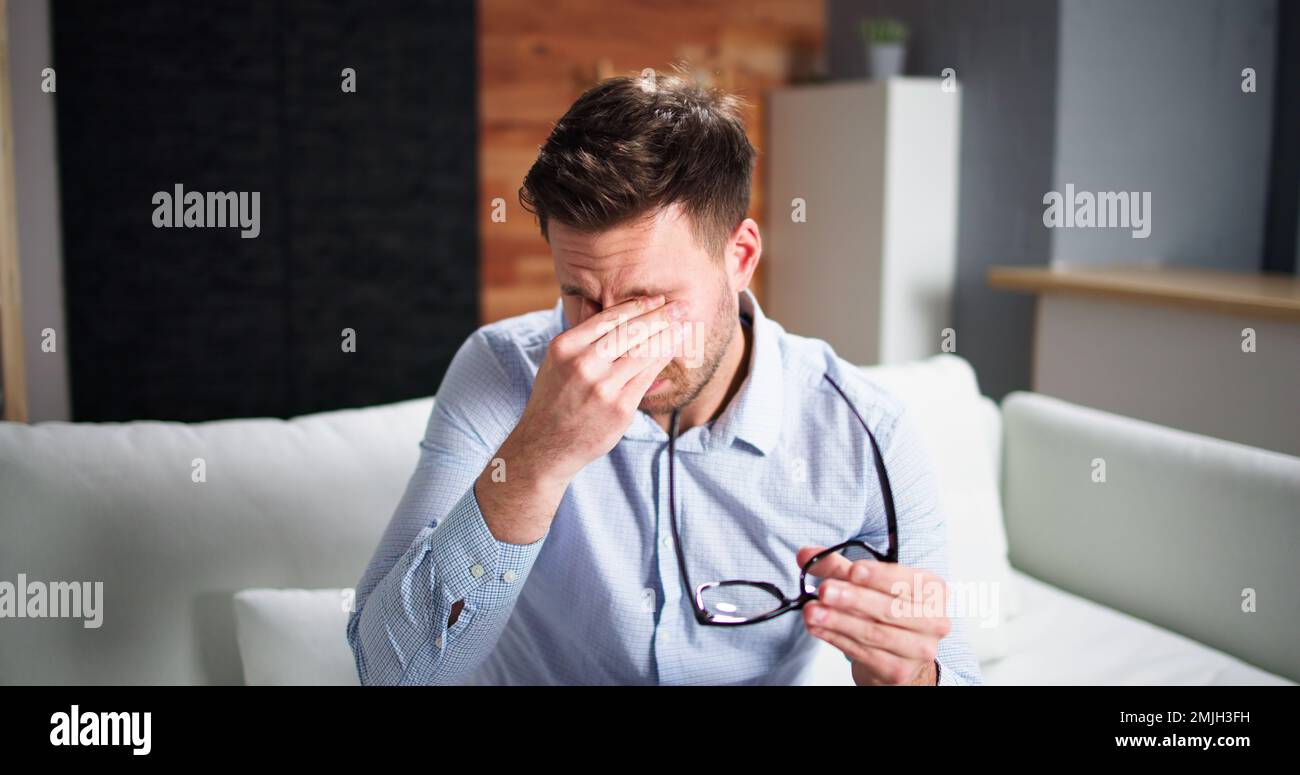 Eye Pain And Inflammation. Man With Retina Fatigue And Spasm Stock ...