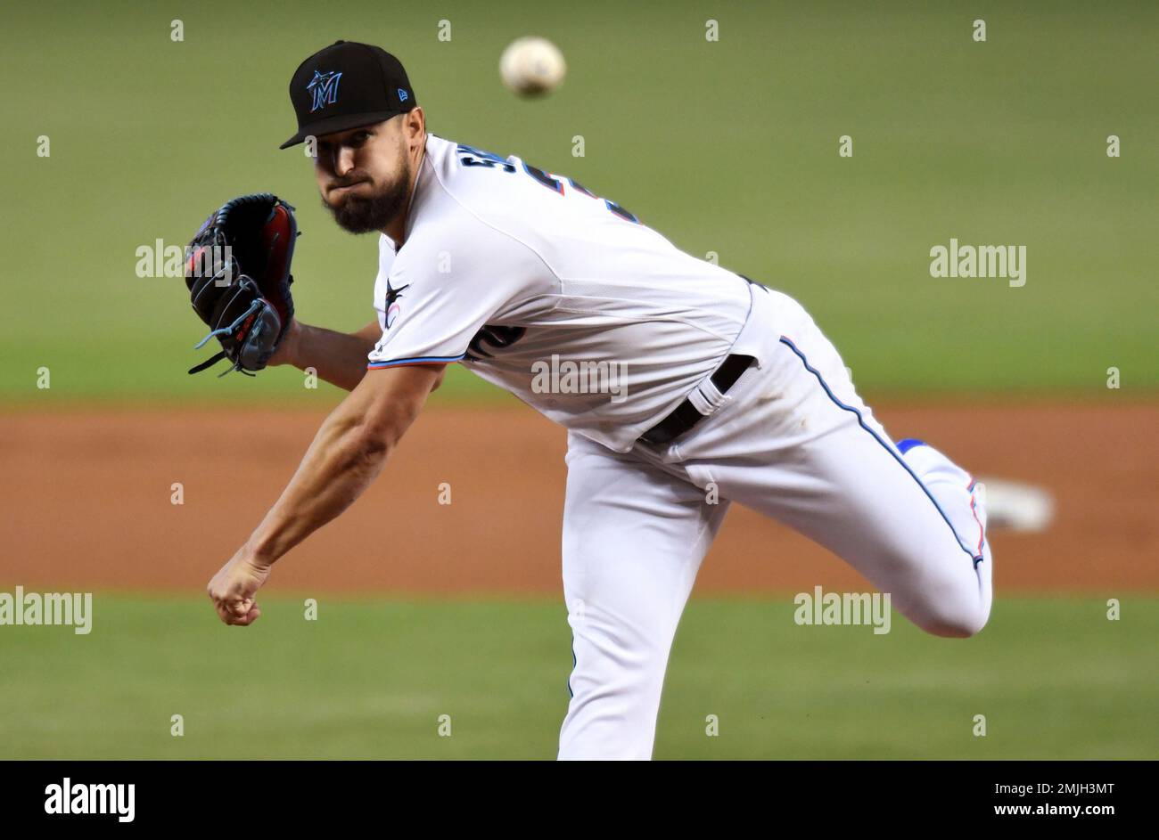Miami Marlins' Caleb Smith pitches in the first inning of a baseball ...