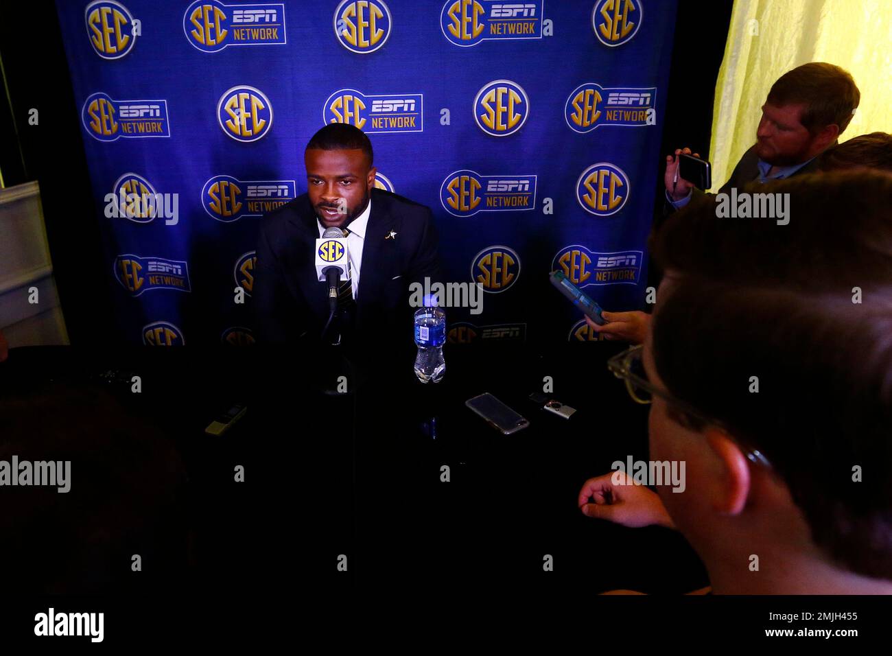 Vanderbilt running back Ke'Shawn Vaughn speaks to reporters during the ...