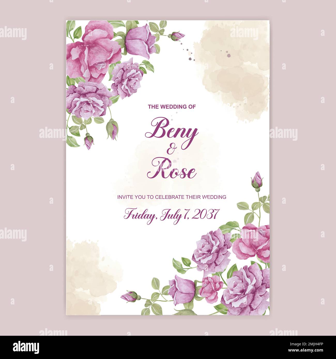 creamy pink rose,greenery, berry juniper vector design banner. Wedding ...