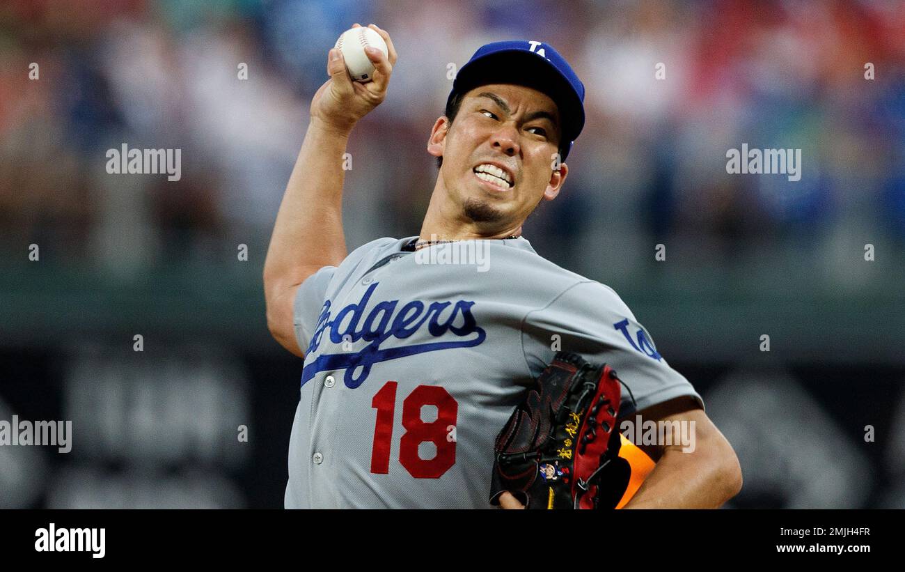 Los Angeles Dodgers' Kenta Maeda pitches during a baseball game against ...