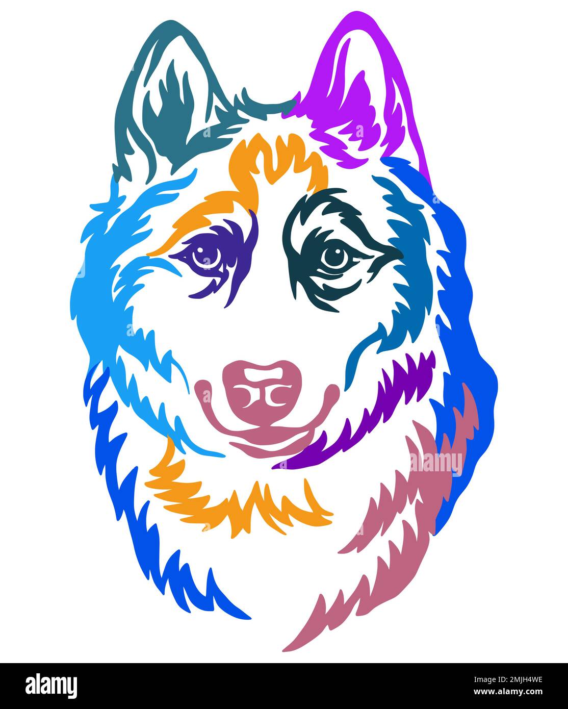 Syberian husky dog abstract multicolored contour portrait. Dog head ...