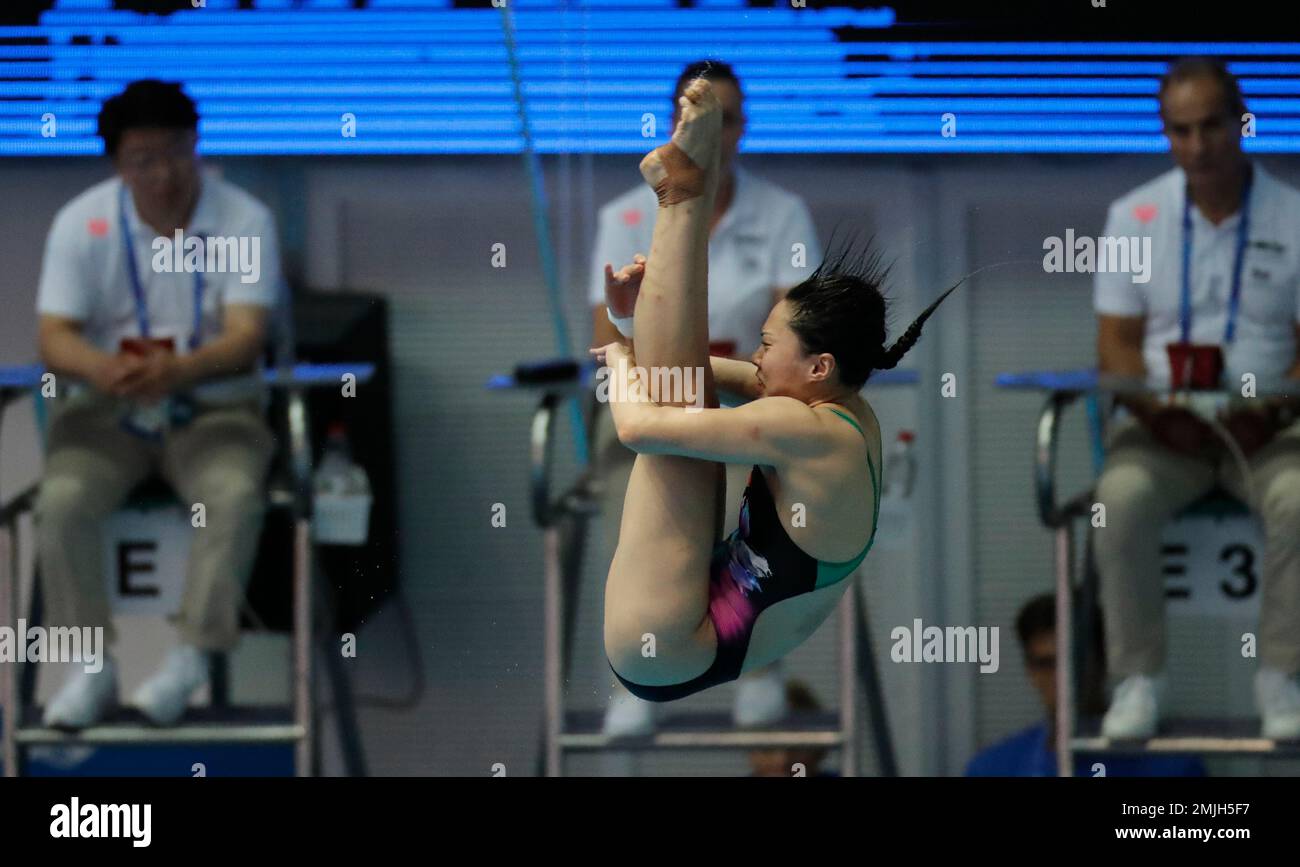 China's Wang Han performs her routine in the women's 3m springboard ...