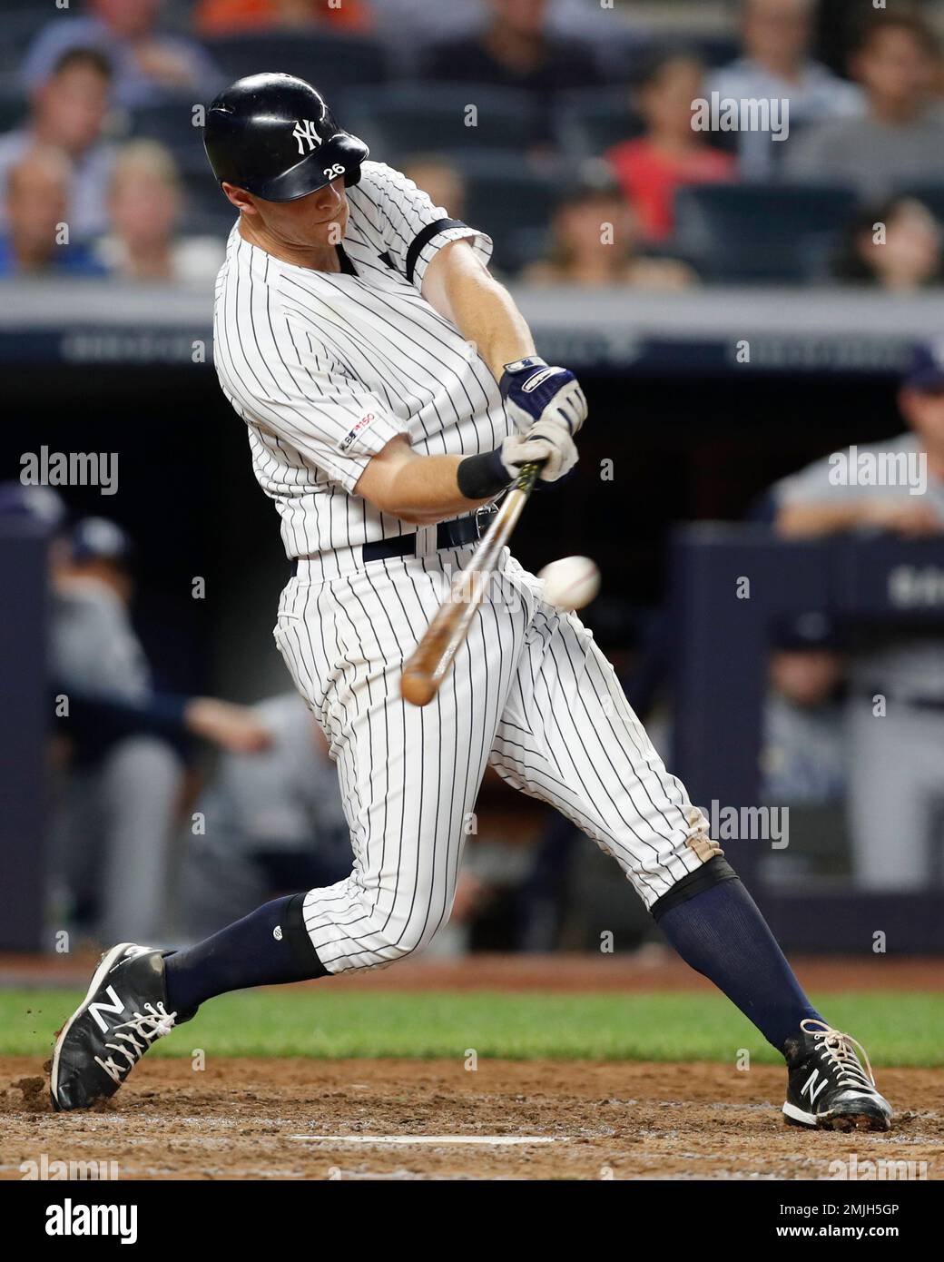 New York Yankees' DJ LeMahieu bats in a baseball game against the Tampa ...