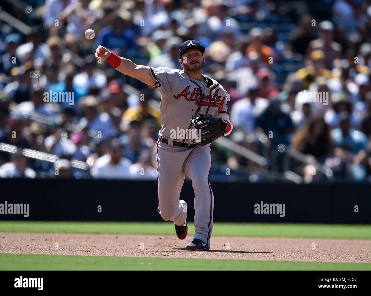 Atlanta Braves third baseman Josh Donaldson throws to first base during ...