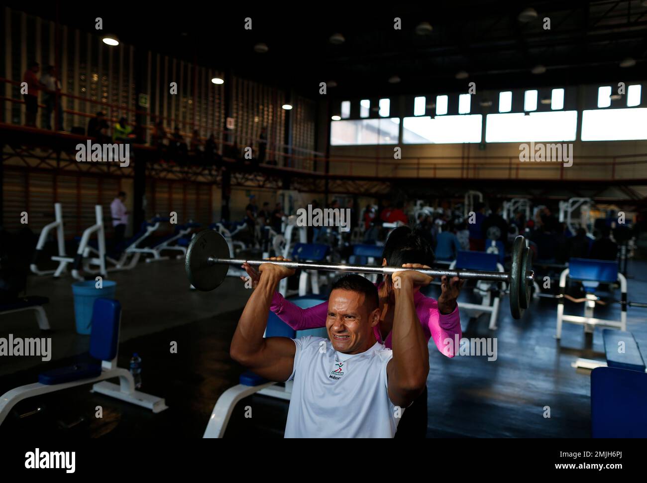In this June 9, 2019 photo, Mexican bodybuilder Carlos Suarez trains ...