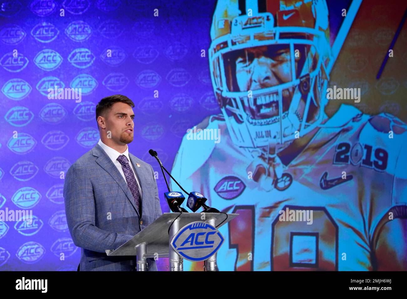 Clemson's Tanner Muse speaks during the Atlantic Coast Conference NCAA ...