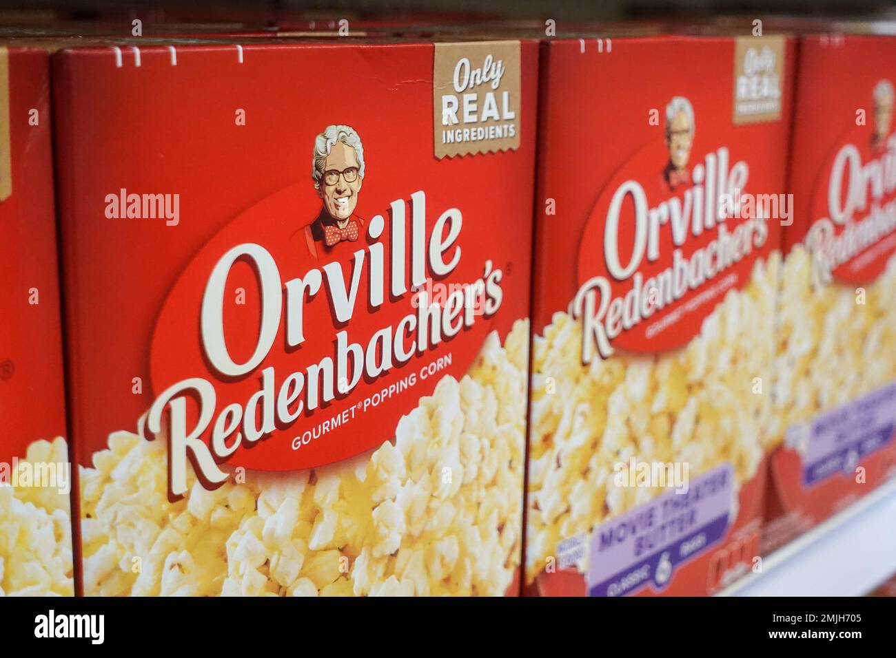 Popcorn products by Orville Redenbacher's, a Conagra brand, rest on a ...