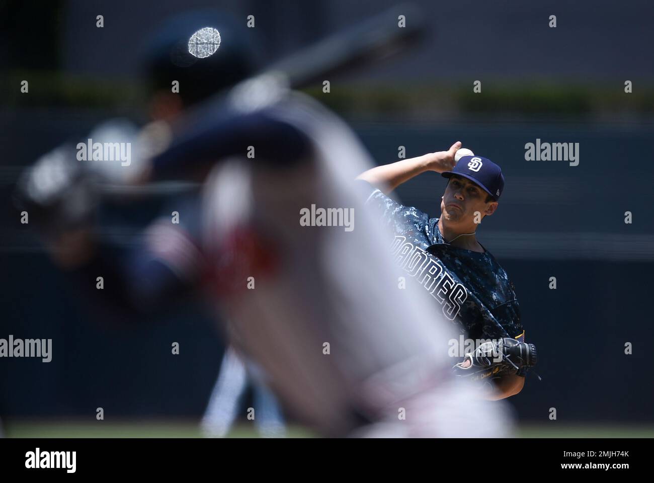 San Diego Padres starting pitcher Cal Quantrill delivers a pitch during ...