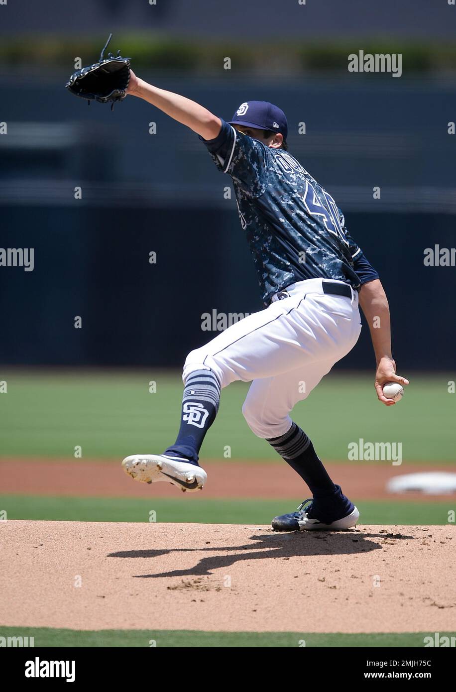 San Diego Padres starting pitcher Cal Quantrill delivers a pitch during ...