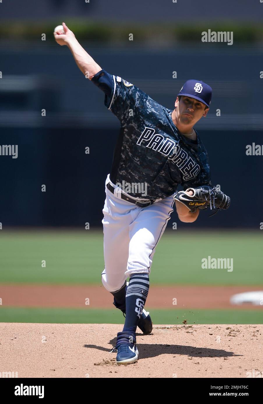 San Diego Padres starting pitcher Cal Quantrill delivers a pitch during ...