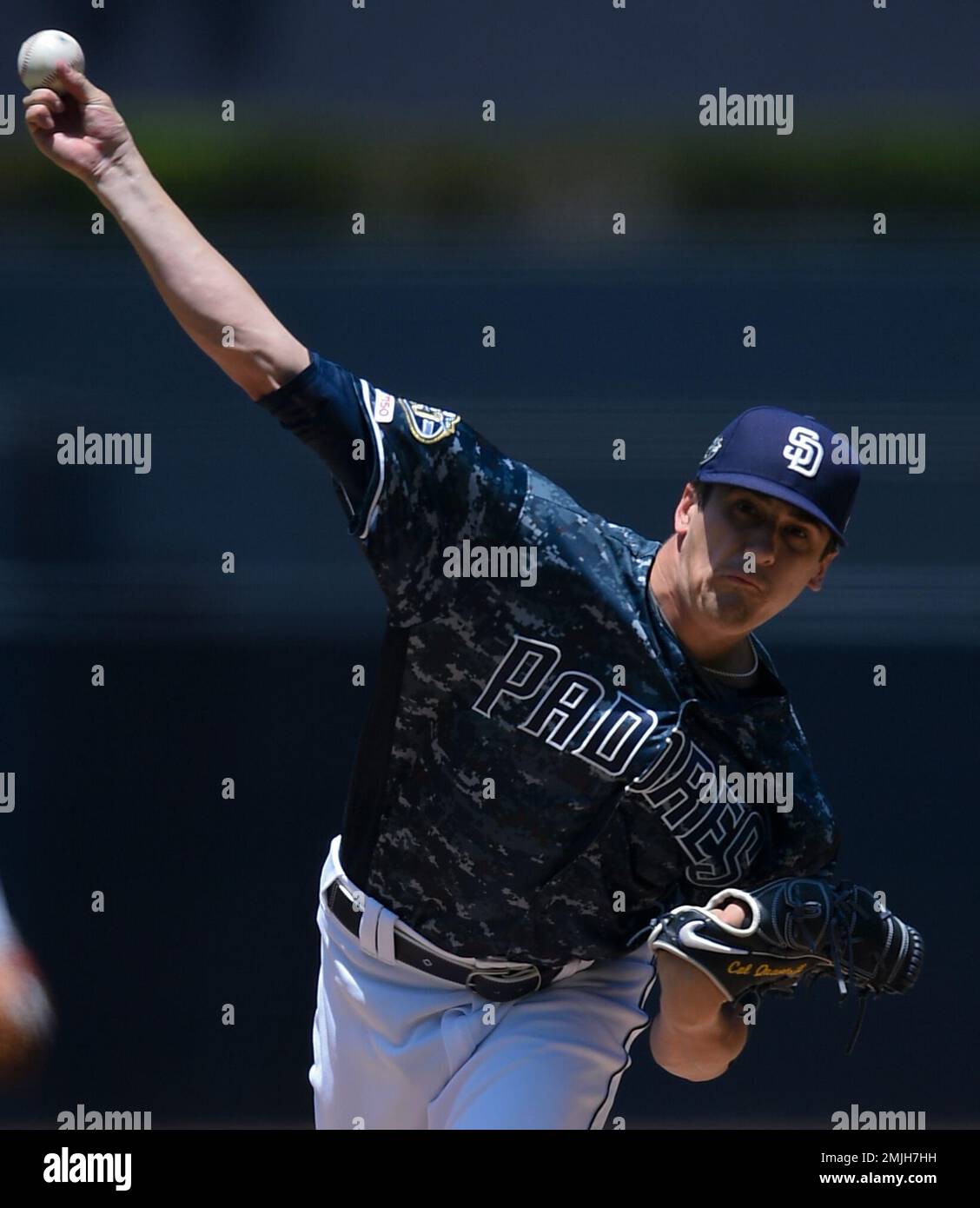 San Diego Padres starting pitcher Cal Quantrill delivers a pitch during ...