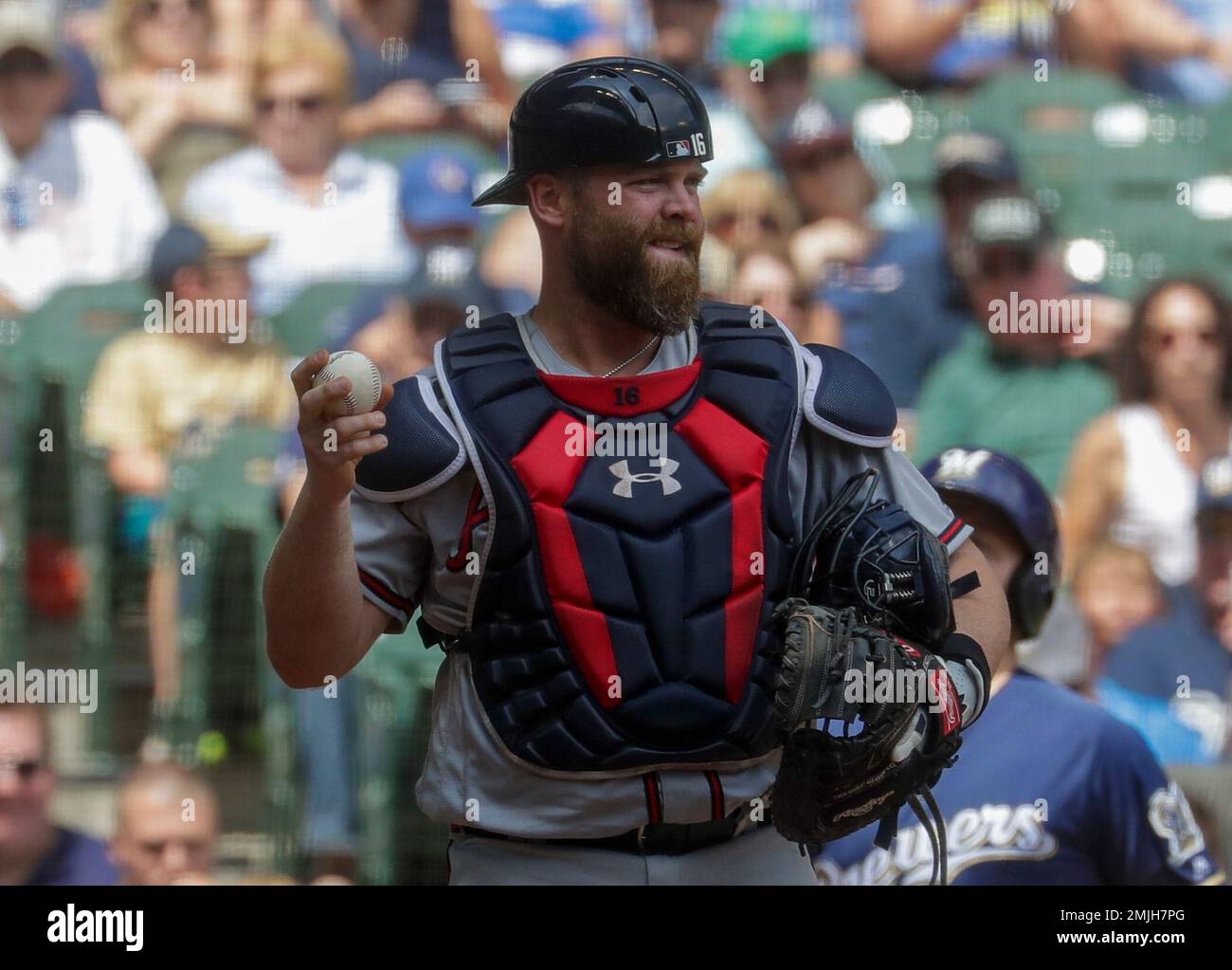 Atlanta Braves catcher Brian McCann is seen during the third inning of ...