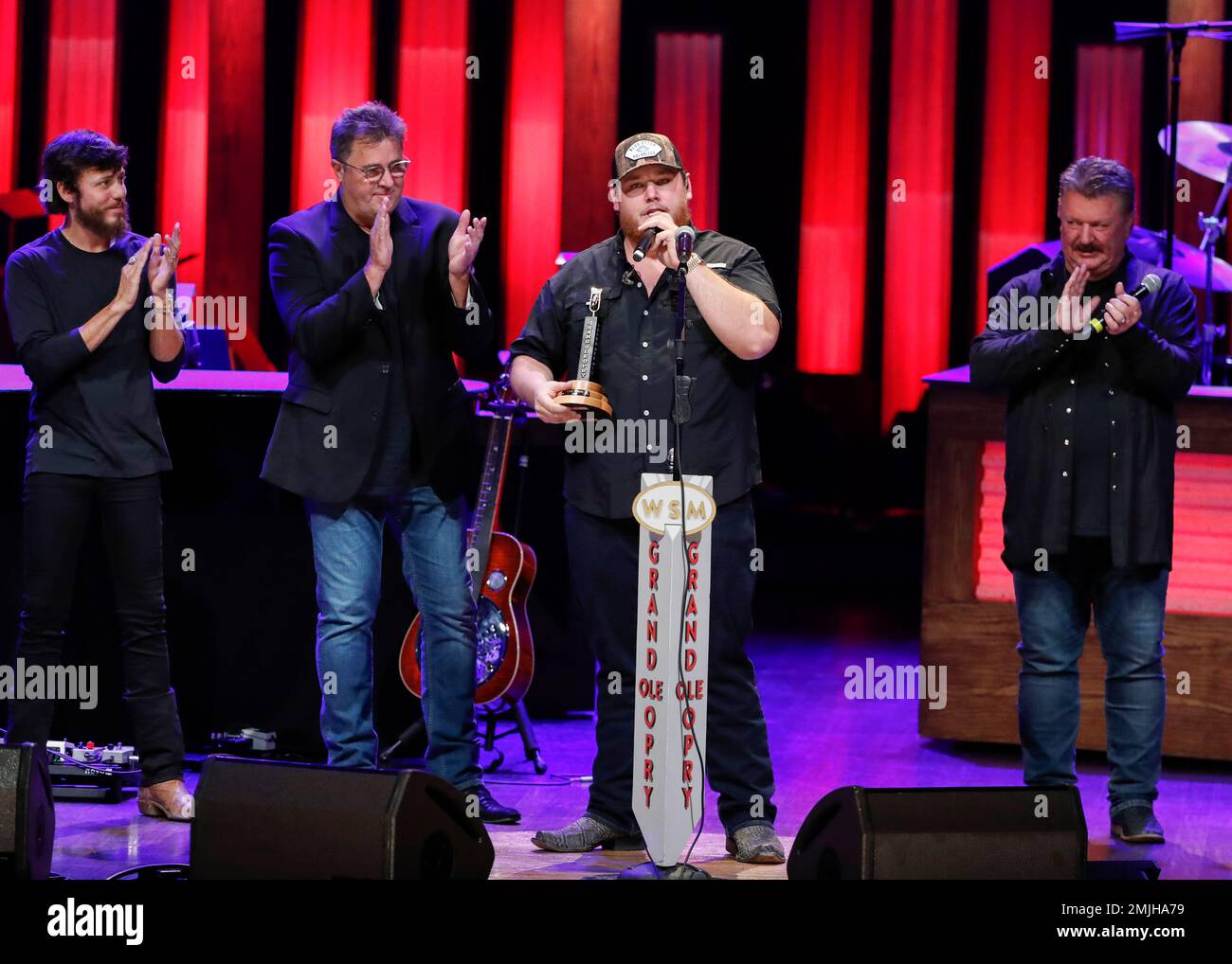 Chris Janson, left, Vince Gill and Joe Diffie, right, welcome Luke ...