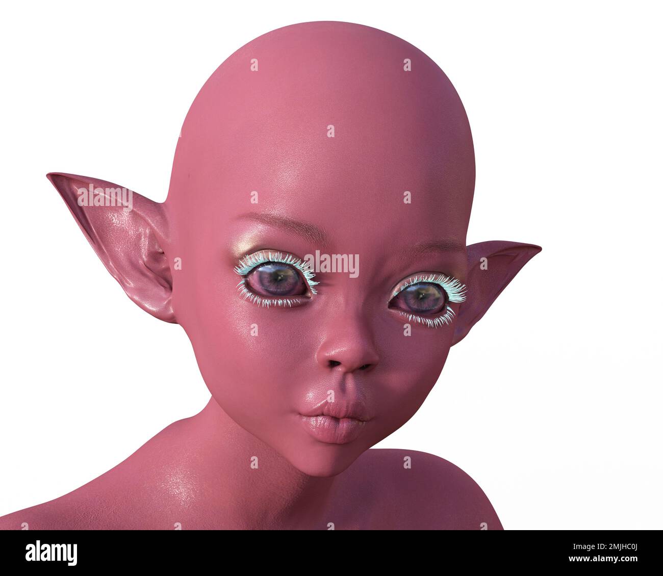 3d render. Portrait of a pink elf on a white background Stock Photo - Alamy