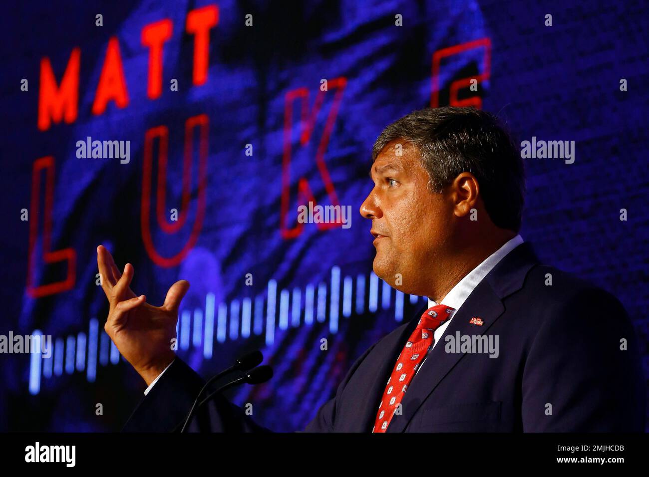 Mississippi head coach Matt Luke speaks during the NCAA college ...
