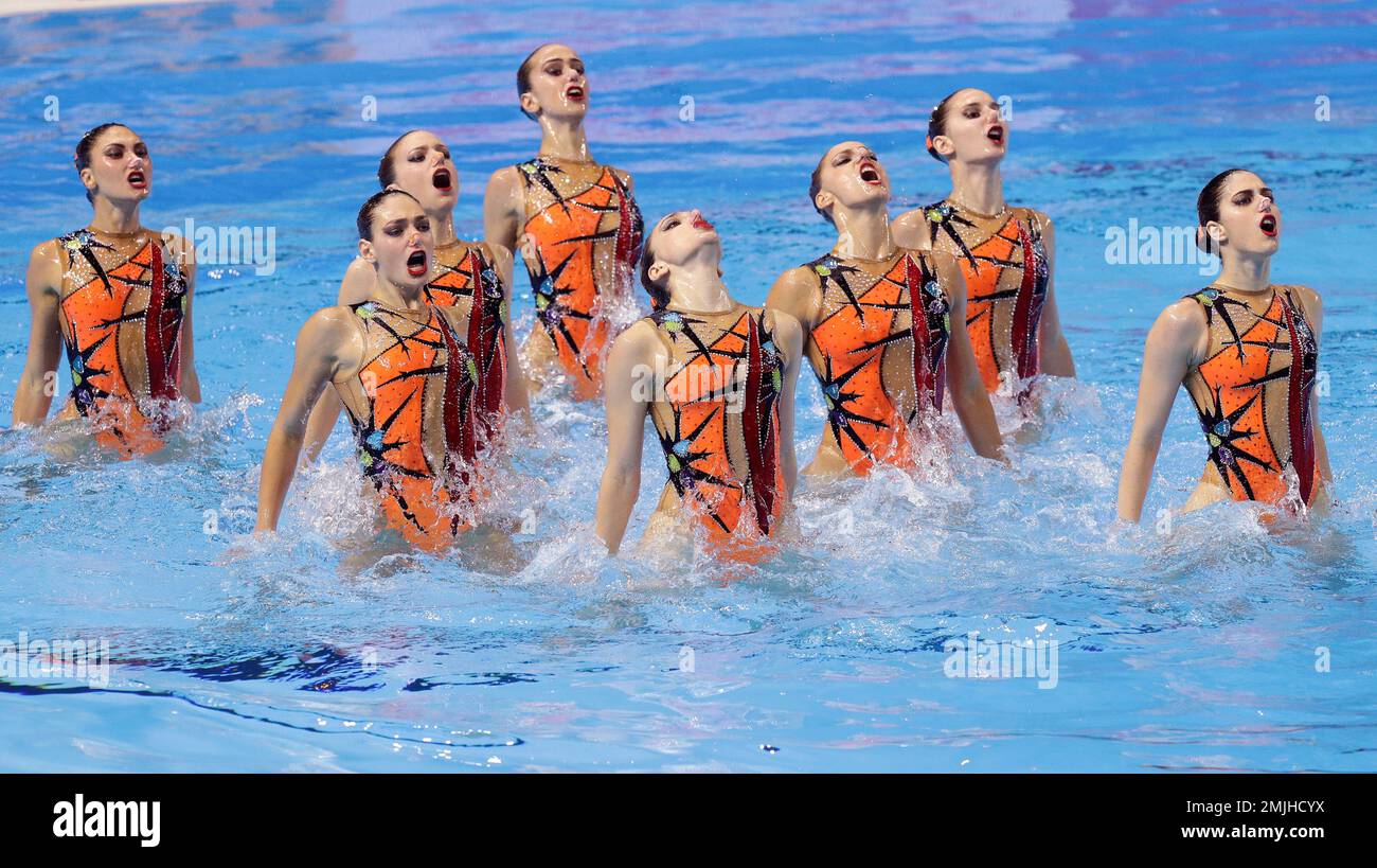 Greece perform their routine in the artistic swimming team technical ... Greece perform their routine in the artistic swimming team technical ...