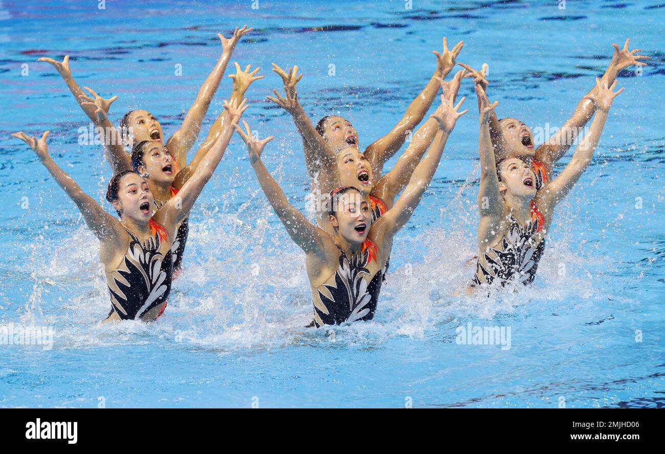 Japan perform their routine in the artistic swimming team technical ...