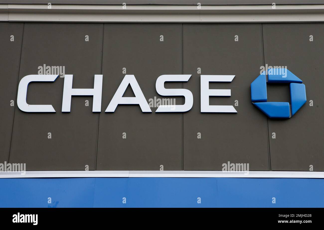 In this Nov. 29, 2018 photo a Chase Bank logo is attached to an ...