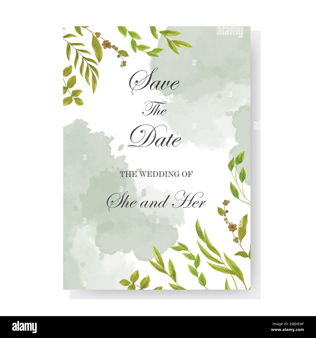 Greenery watercolor Floral wedding invitation template card design ...