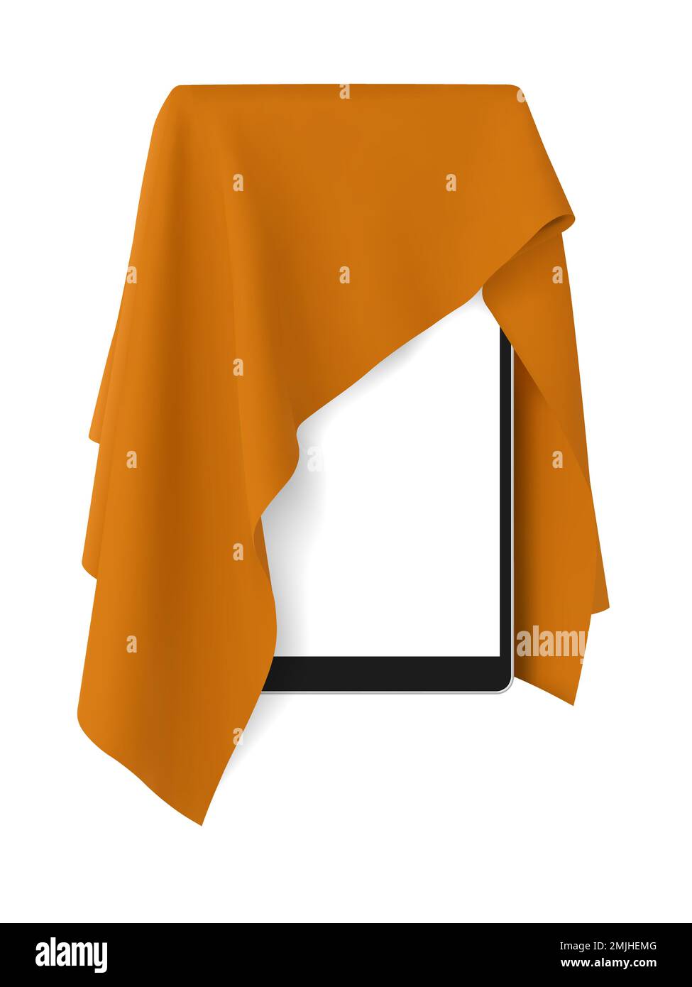 Orange fabric covering a blank tablet pad gadget, vector illustration ...