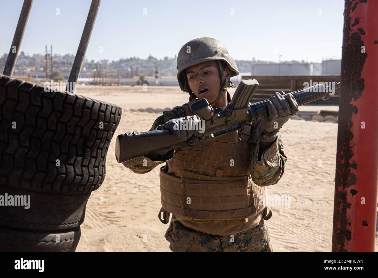 U.S. Marine Corps Recruit Allen Garcia with Bravo Company, 1st Recruit ...