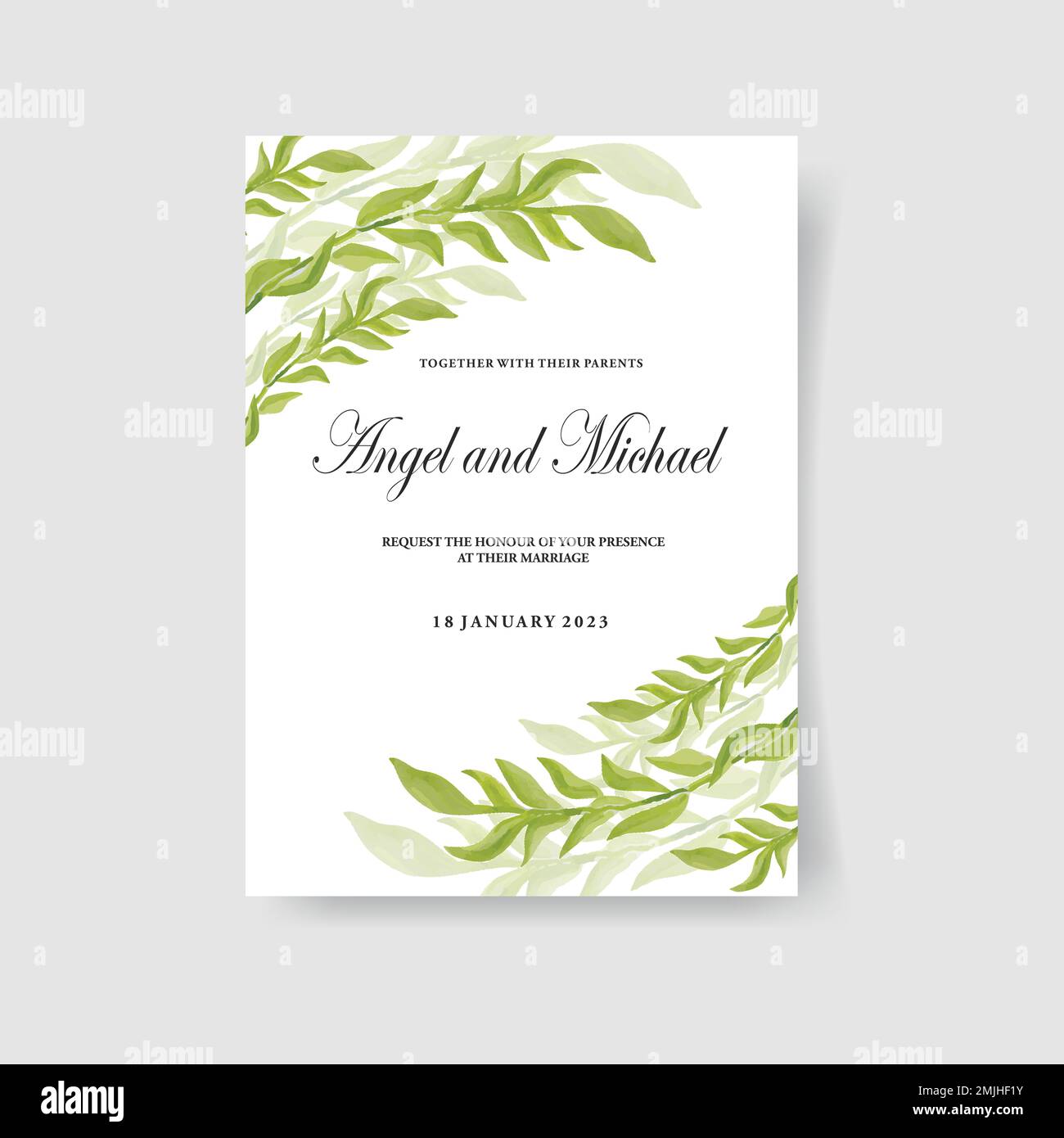 Greenery herbal spring wedding invitations watercolor vector ...