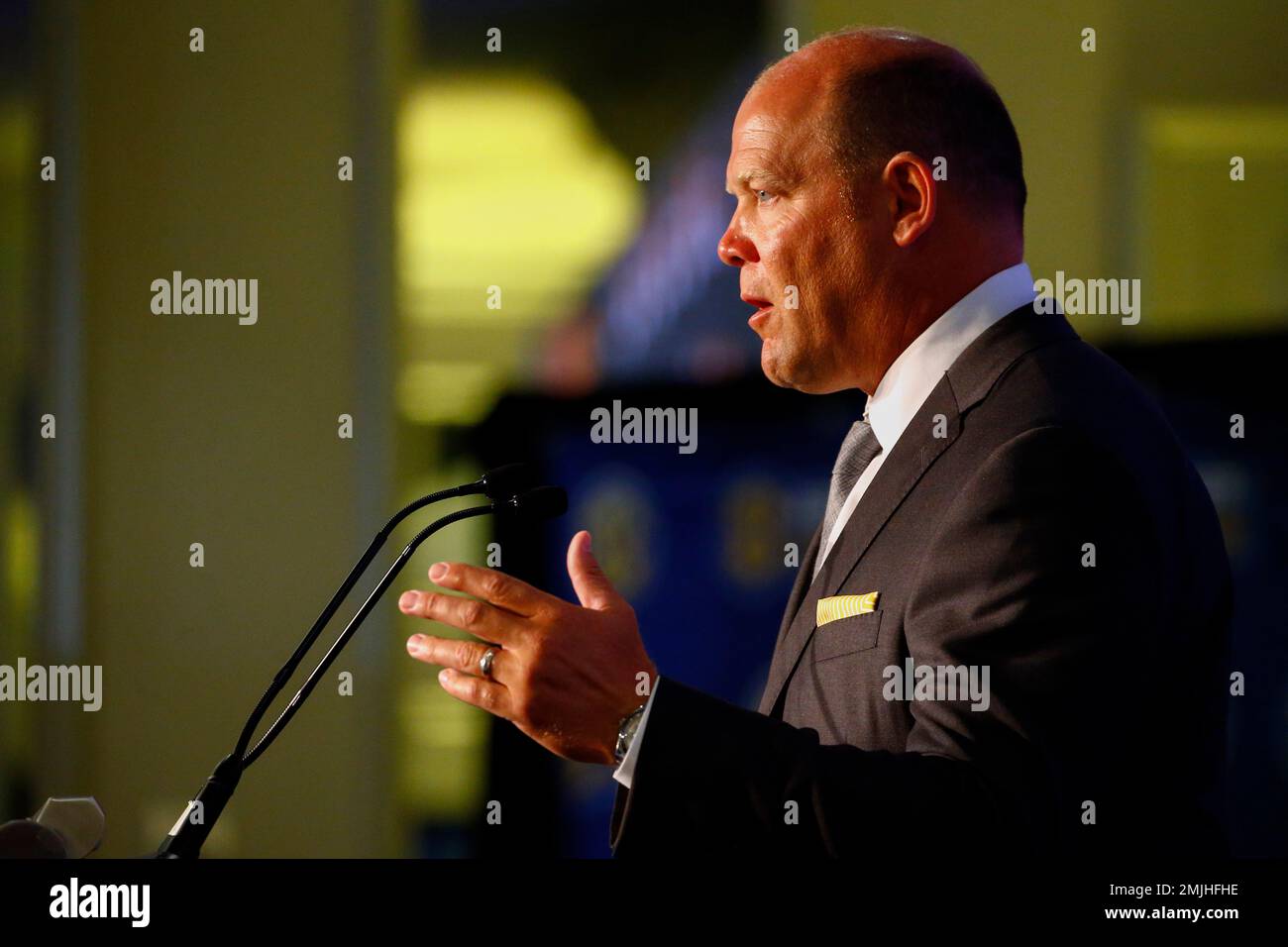 Head coach Barry Odom, of Missouri, speaks during the NCAA college ...