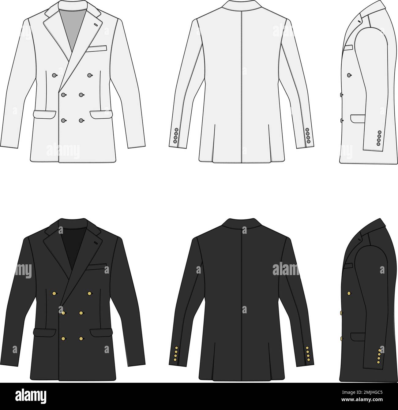 Double breasted suit jacket vector template illustration set ( with side view Stock Vector Image ...
