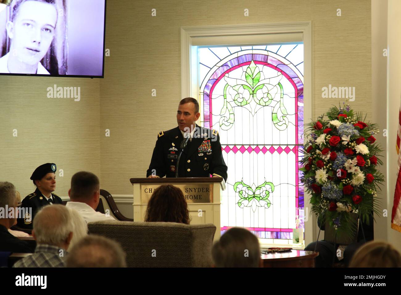 U.S. Army retired Brig. Gen. Dave Wood speaks during a funeral service ...