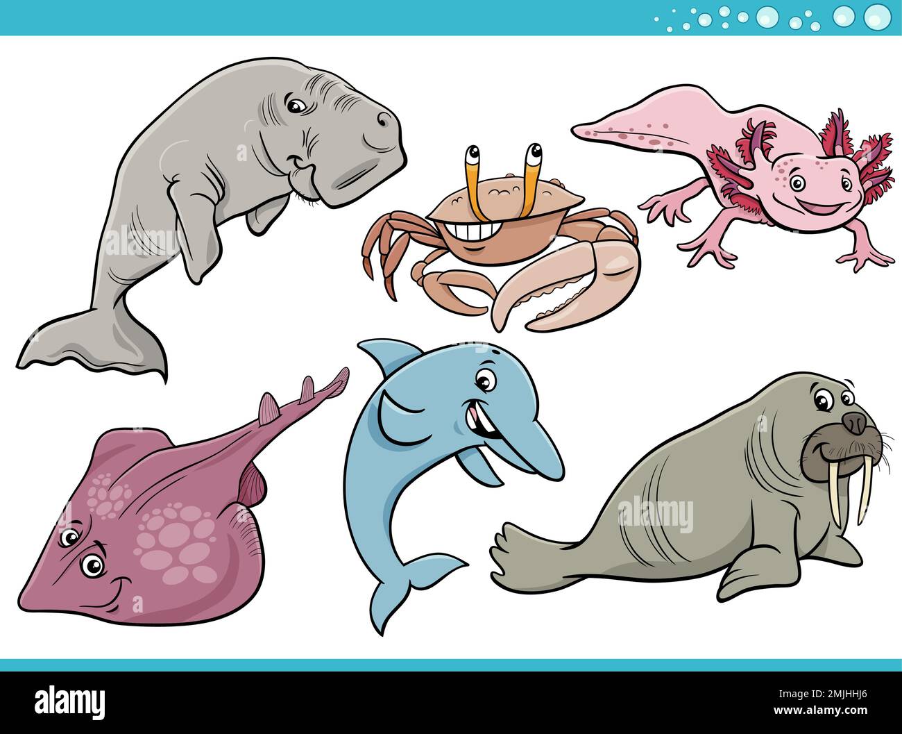 Cartoon Illustration of sea life or marine animal characters set Stock ...